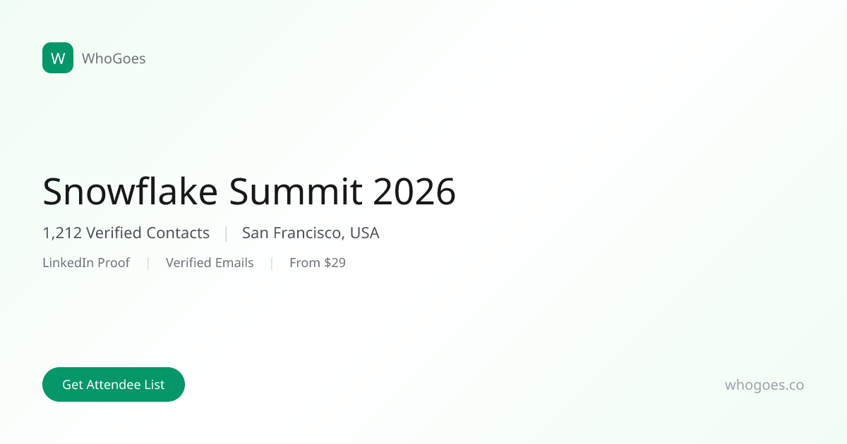 Snowflake Summit 2026 Attendee List — 1,212 Verified Contacts | WhoGoes